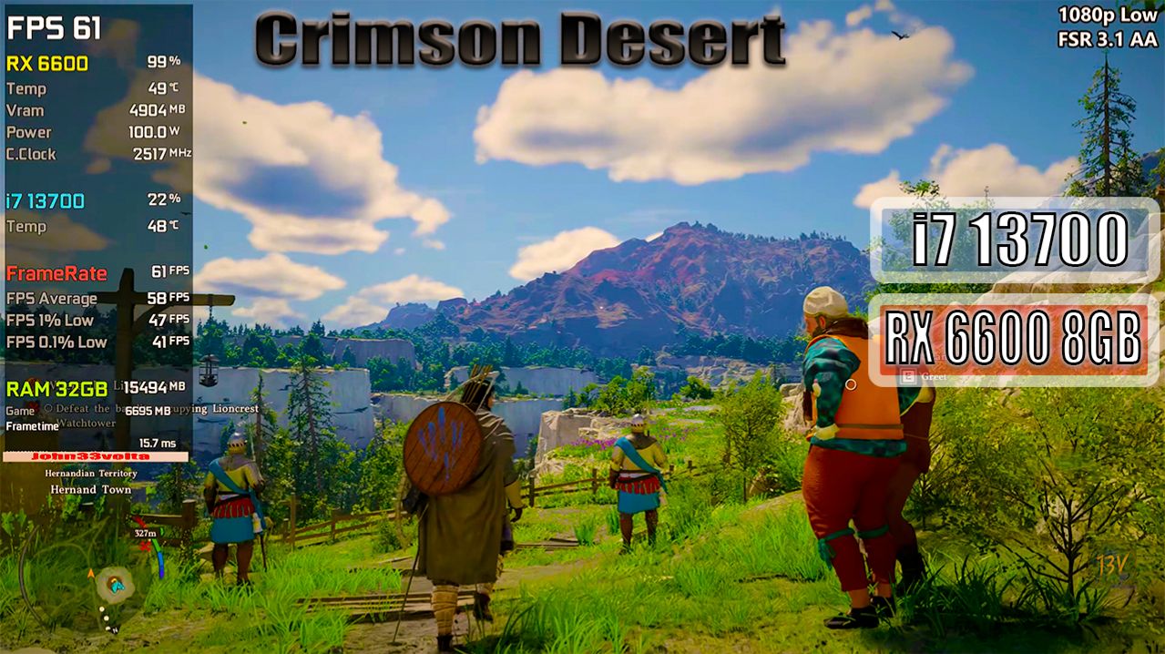 RX 6600+ i7 13700 5.2GHz Crimson Desert - Patch 1.02 - 4K, 1440p, 1080p