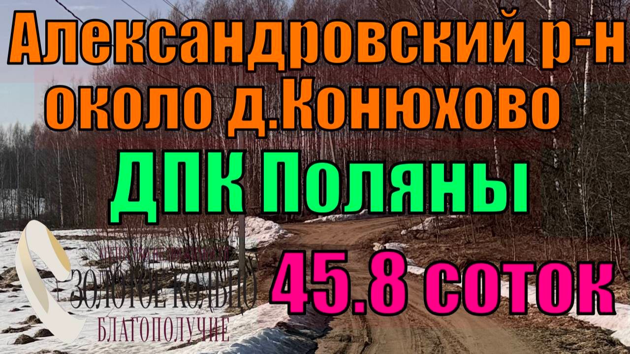 Продается участок 45.8 сотки в ДПК Поляны, между д.Конюхово и д. Корелы, Александровский район.