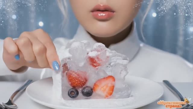 АСМР еда. Стеклянная, замороженная еда. ИИ-анимация.