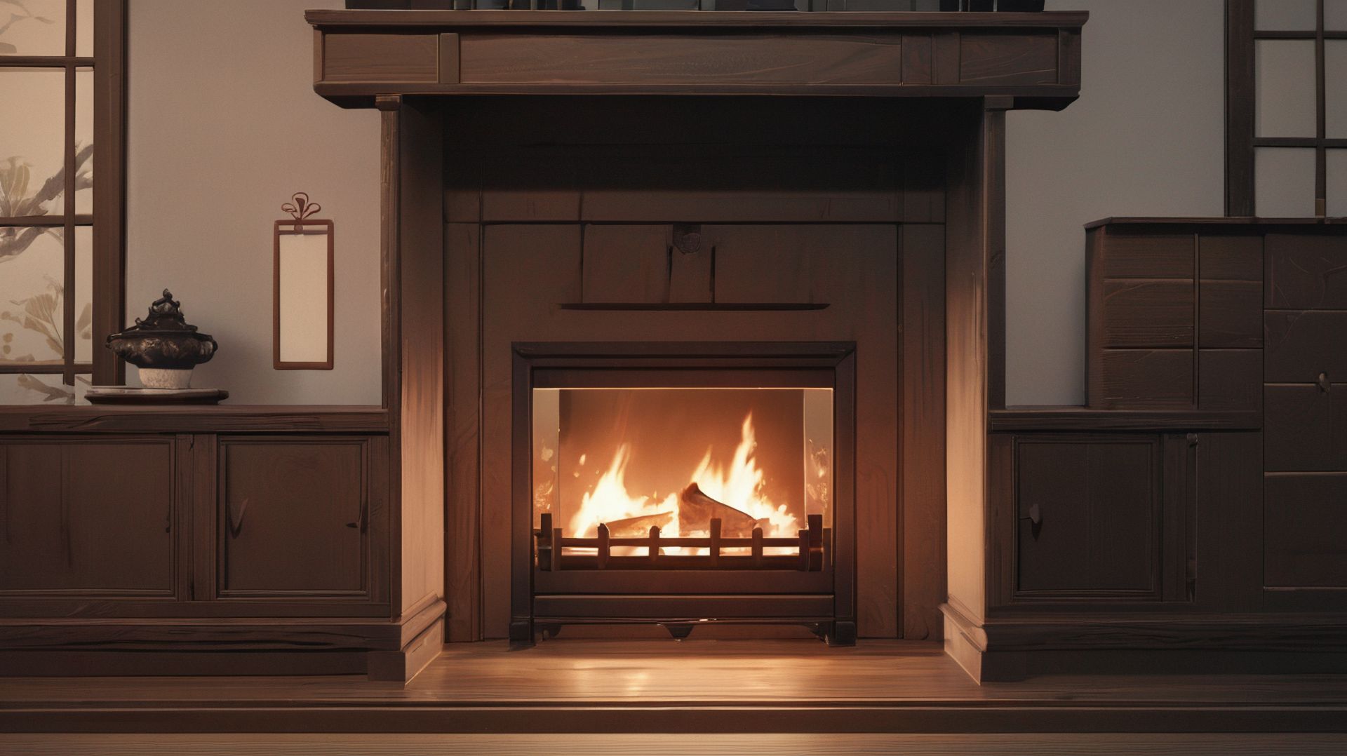 Тёплый камин в уютном доме — уютная анимация для сна