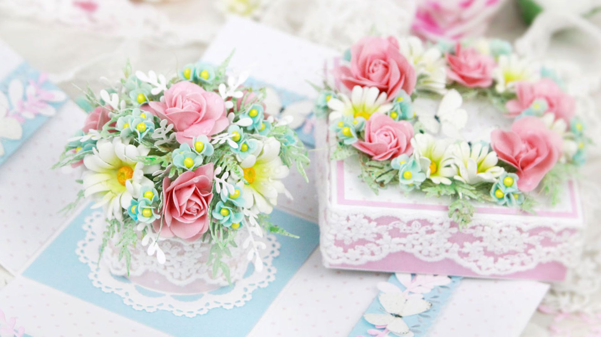 Удивительная красота из фоамирана и бумаги 🌸 Открытка-коробочка с ромашками, розами и незабудками