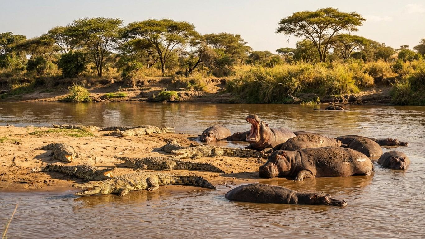 🐊🌊🐾 Знакомьтесь, два удивительных обитателя нашей планеты: крокодилы и бегемоты!