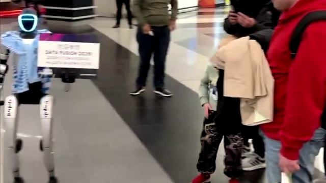 В аэропорту людей встречает робот человек и робот пес 2 камера