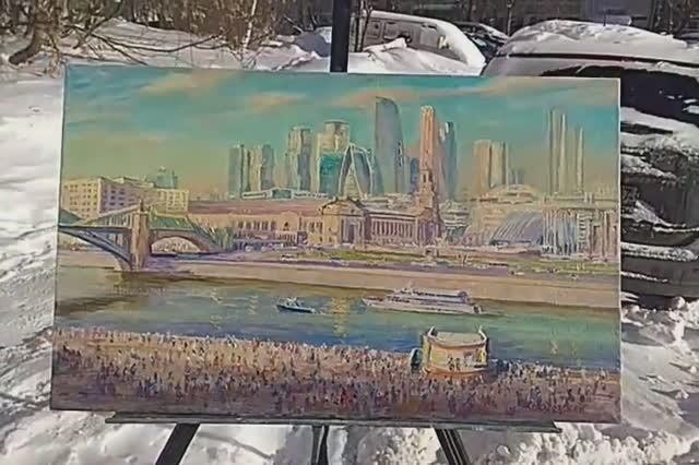 558. Вид с Ростовской набережной на Москва-Сити 40х65, х.м., 2025