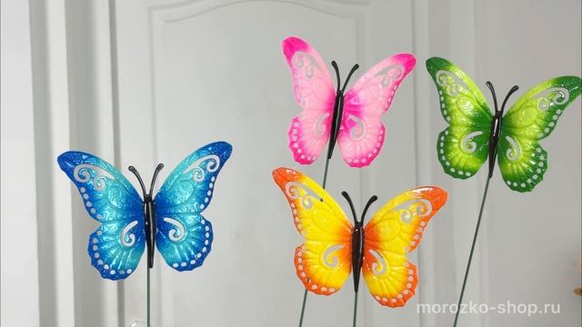 Набор садовых украшений-штекеров БАБОЧКИ: РАЗНОЦВЕТНЫЙ ПОЛЁТ, 69 см, 4 шт., 557000960-набор