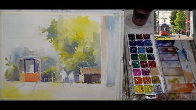 Tram_Watercolor_Landscape_painting