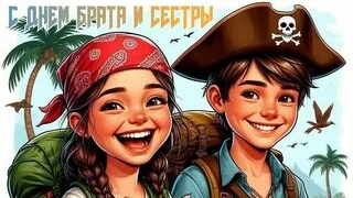 С днём братьев и сестер. Красивая музыкальная открытка.