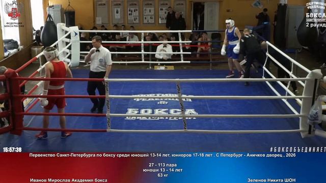 113 63 кг Иванов Мирослав Академия бокса Зеленов Никита ШОН