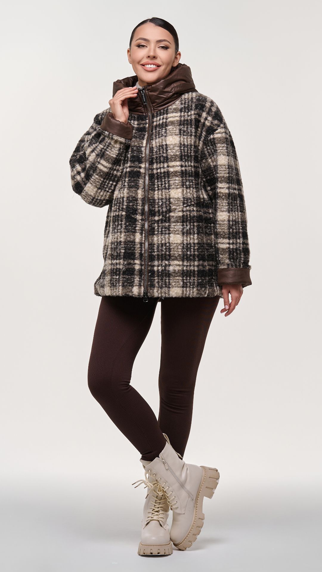 Куртка демисезонная SCANNDI CW6073 (коричневая клетка)