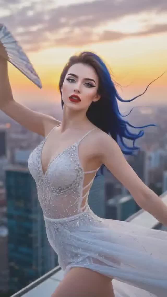 Девушка с синими волосами под классическую музыку