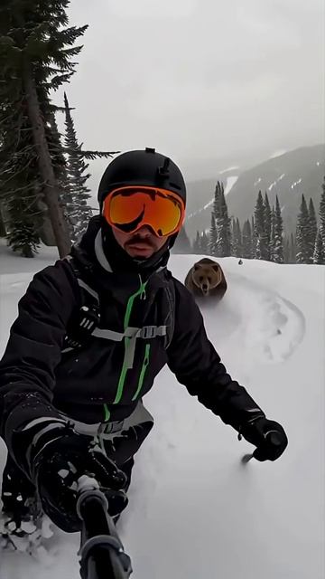 Медведь гонится за лыжником!