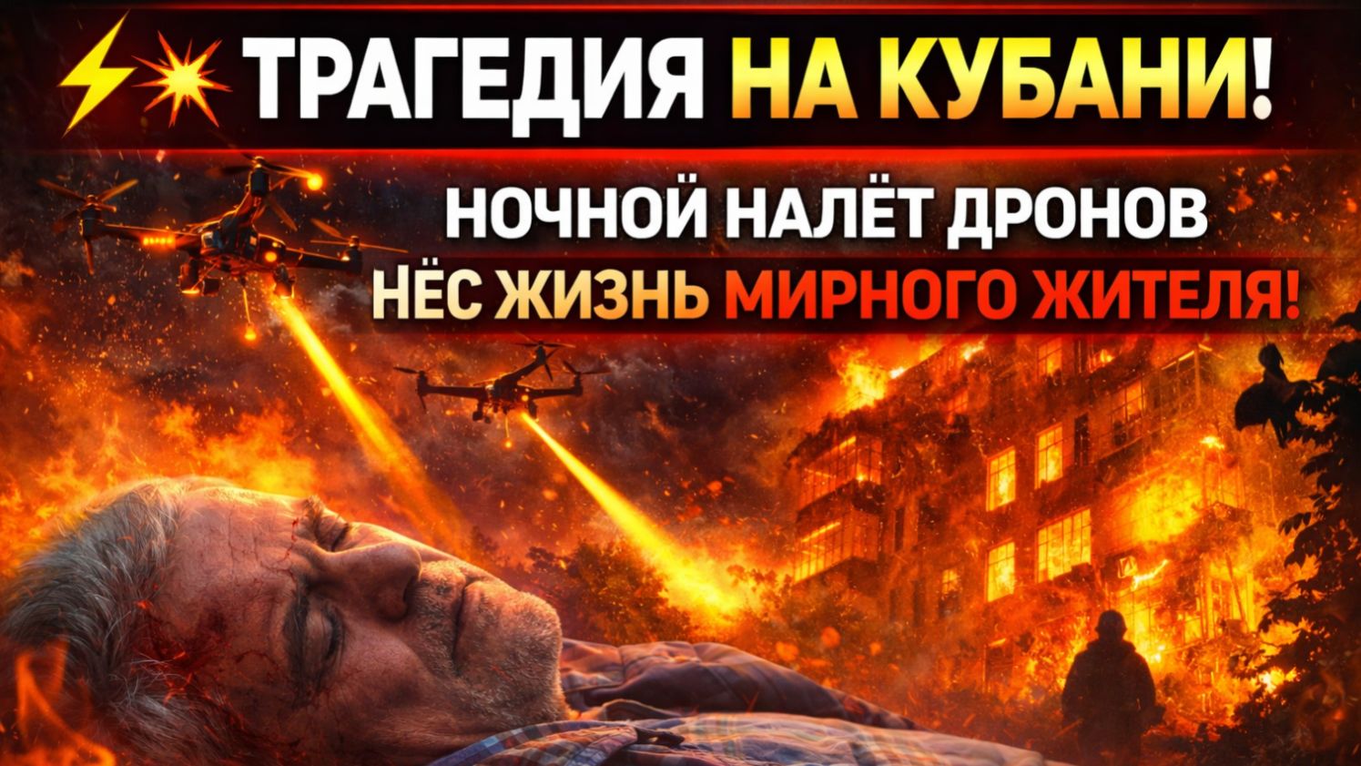 ТРАГЕДИЯ НА КУБАНИ! НОЧНОЙ НАЛЁТ ДРОНОВ УНЁС ЖИЗНЬ МИРНОГО ЖИТЕЛЯ!