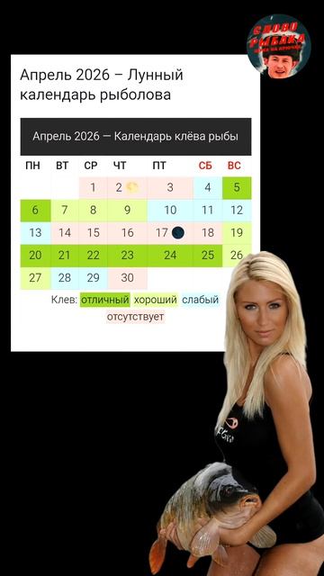Лунный календарь рыбалова 2026г, когда клюёт рыба