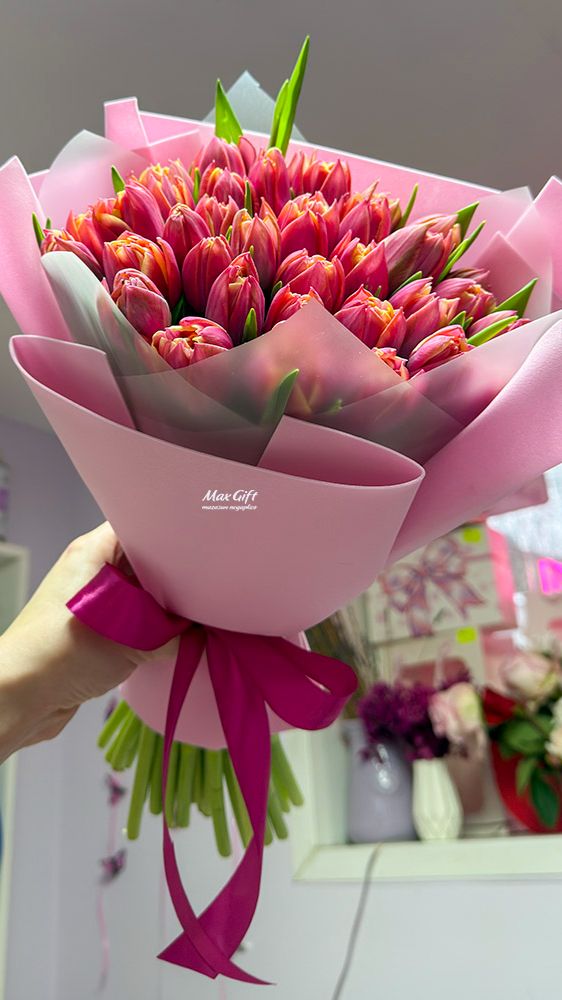 Монобукет из 35 розовых тюльпанов