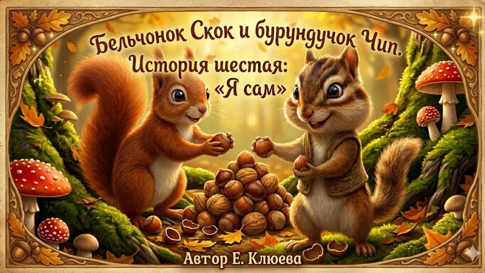 🌰 🐿️ Бельчонок Скок и бурундучок Чип. История шестая: «Я сам». Автор Е.Клюева