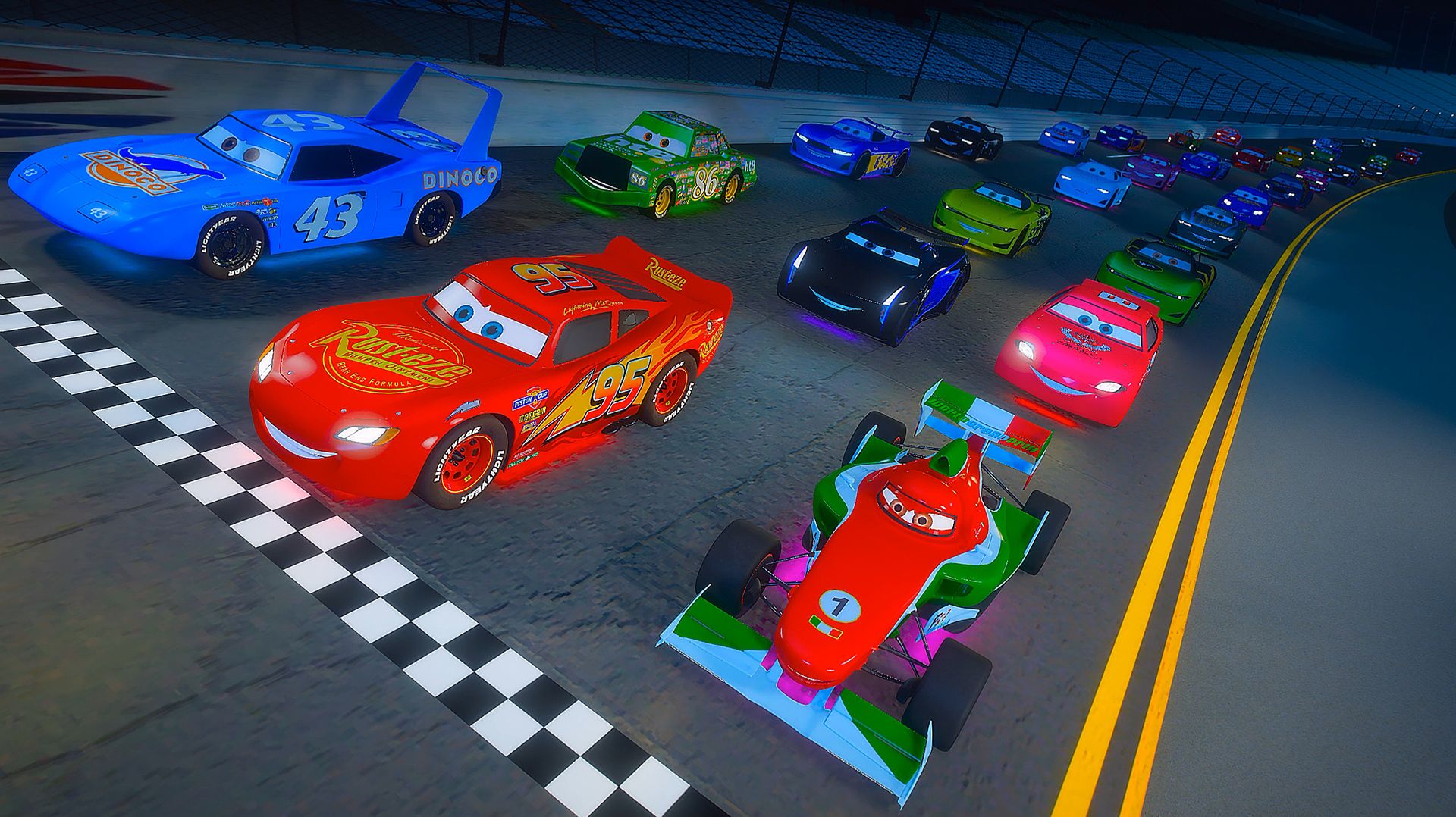 Тачки - Ночная Гонка  — Молния МакКуин Шторм Круз  Кинг  Чик Хикс и Друзья Cars