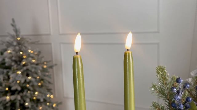 Набор восковых столовых свечей ВУЭЛО, оливковый, 'натуральный фитилёк', 38 см, 2 шт., AWL101260-3