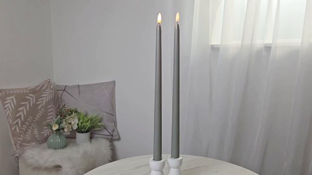 Набор восковых столовых свечей ВУЭЛО, серый, 'натуральный фитилёк', 38 см, 2 шт., пульт, AWL100860