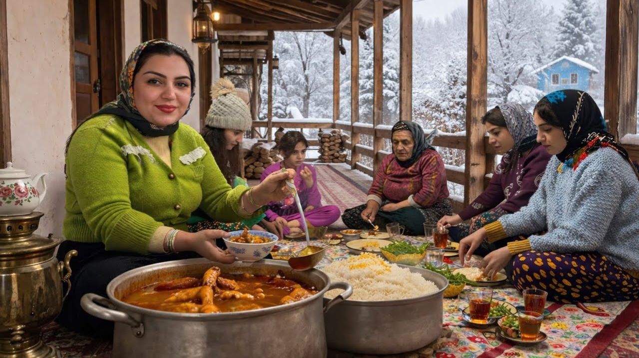 Деревенская жизнь- Тушеный петух и халва Каачи с чаем на дровах