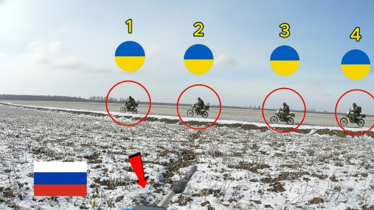 Российский FPV-дрон в режиме ожидания заметил украинскую группу мотоциклов на открытой местности