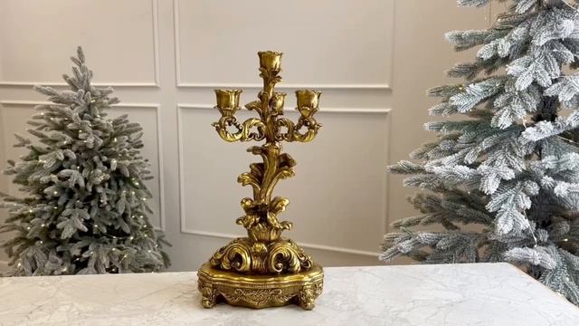 Декоративный подсвечник-канделябр ПЛАМЯ БАРОККО, на четыре свечи, полистоун, 41 см, EX10104