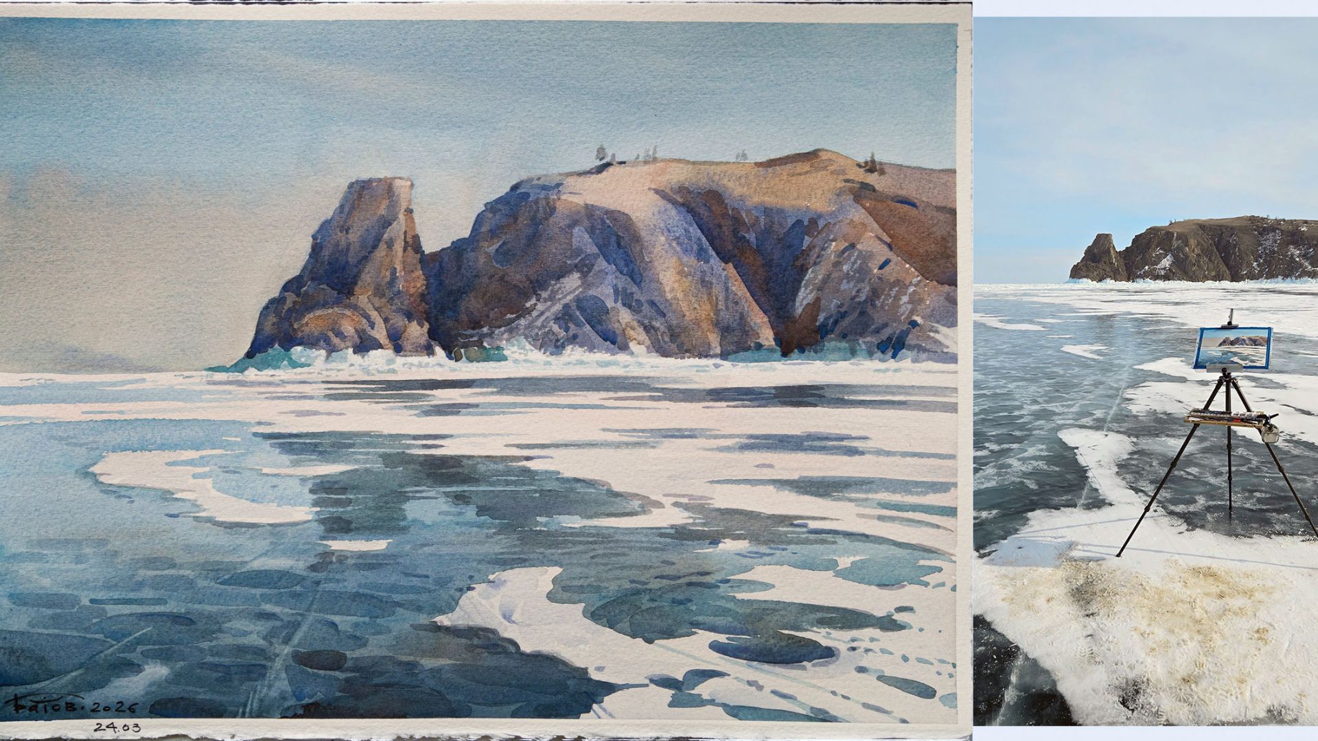 0260324 Мыс Хобой. Байкал. Пленэрная акварель