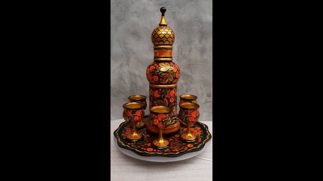 Набор для водки Хохлома Золотые переливы 8 предметов