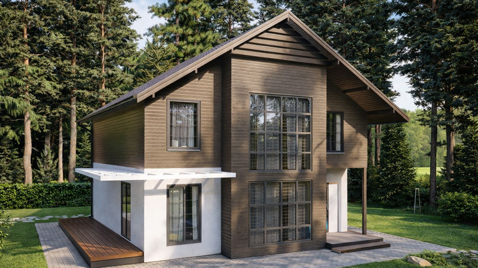 План двухэтажного дома 10 на 10 большими окнами