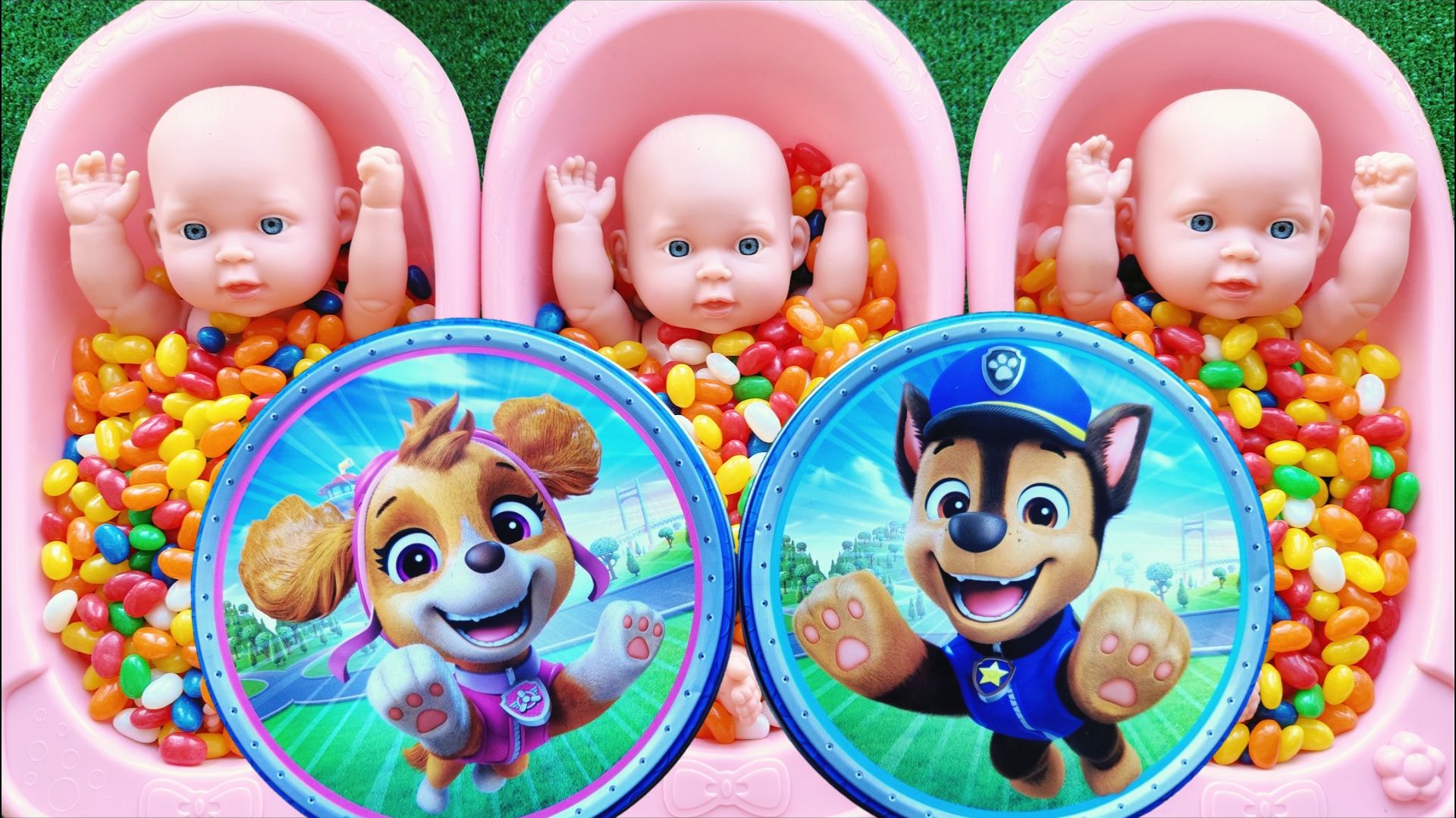 Распаковка банок Щенячий патруль / Ванночки с пупсами / АСМР звуки конфет и игрушек