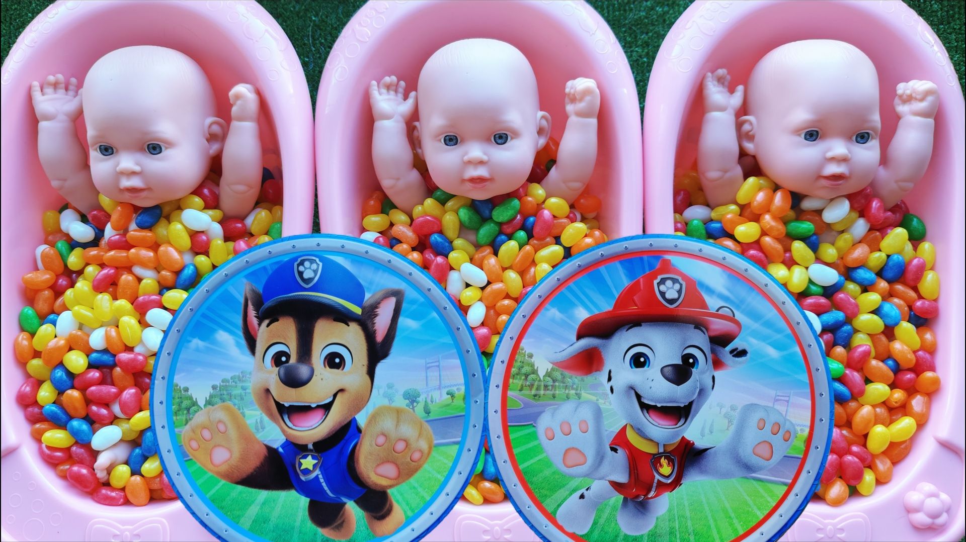 Распаковка банок Щенячий патруль / Ванночки с пупсами / АСМР звуки конфет и игрушек