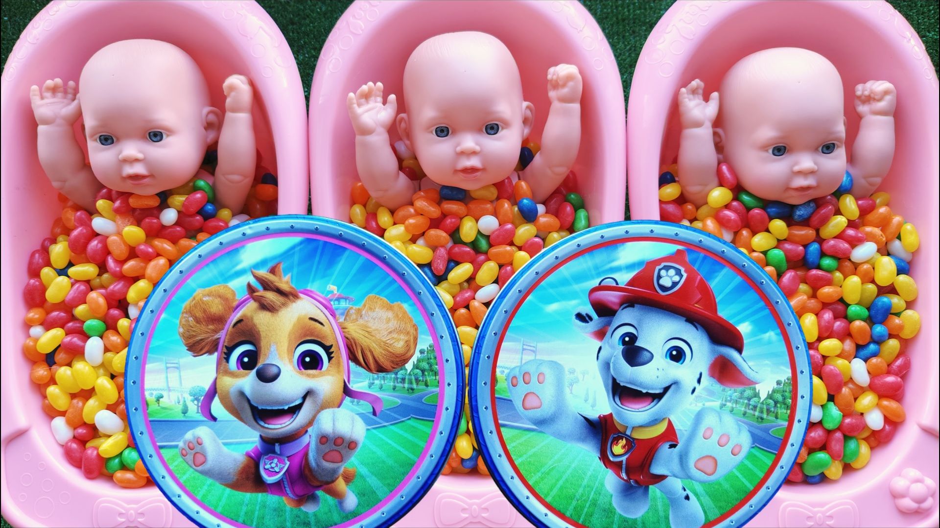 Распаковка банок Щенячий патруль / Ванночки с пупсами / АСМР звуки конфет и игрушек