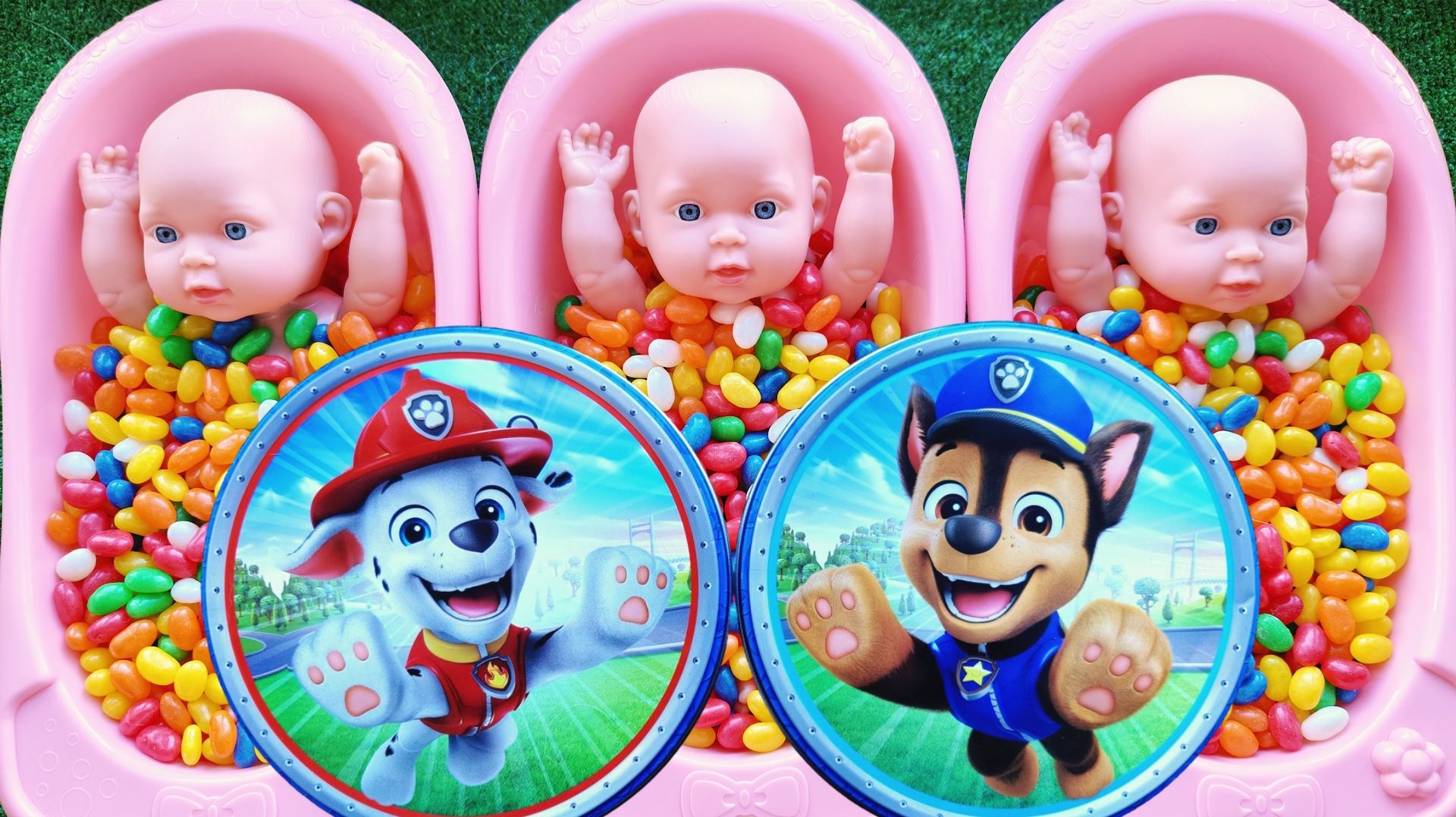 Распаковка банок Щенячий патруль / Ванночки с пупсами / АСМР звуки конфет и игрушек