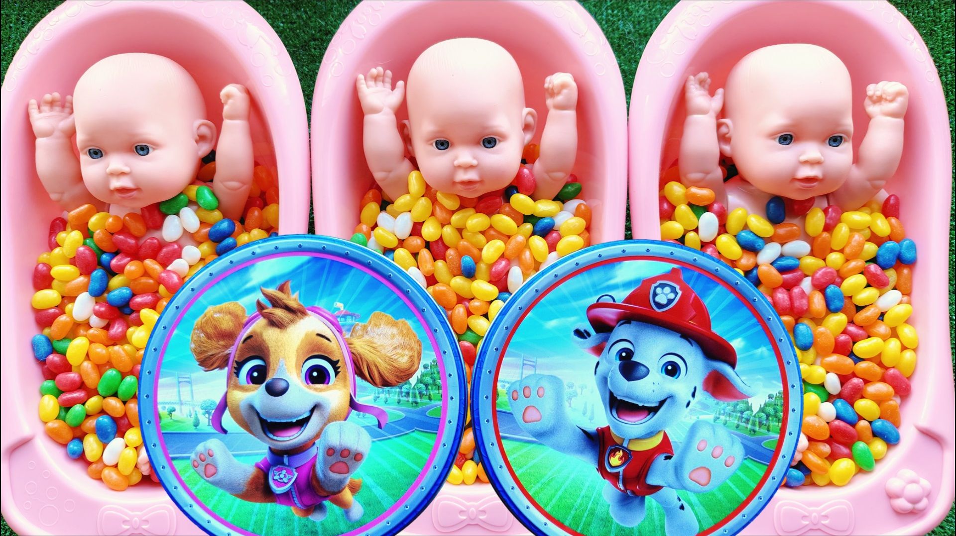 Распаковка банок Щенячий патруль / Ванночки с пупсами / АСМР звуки конфет и игрушек