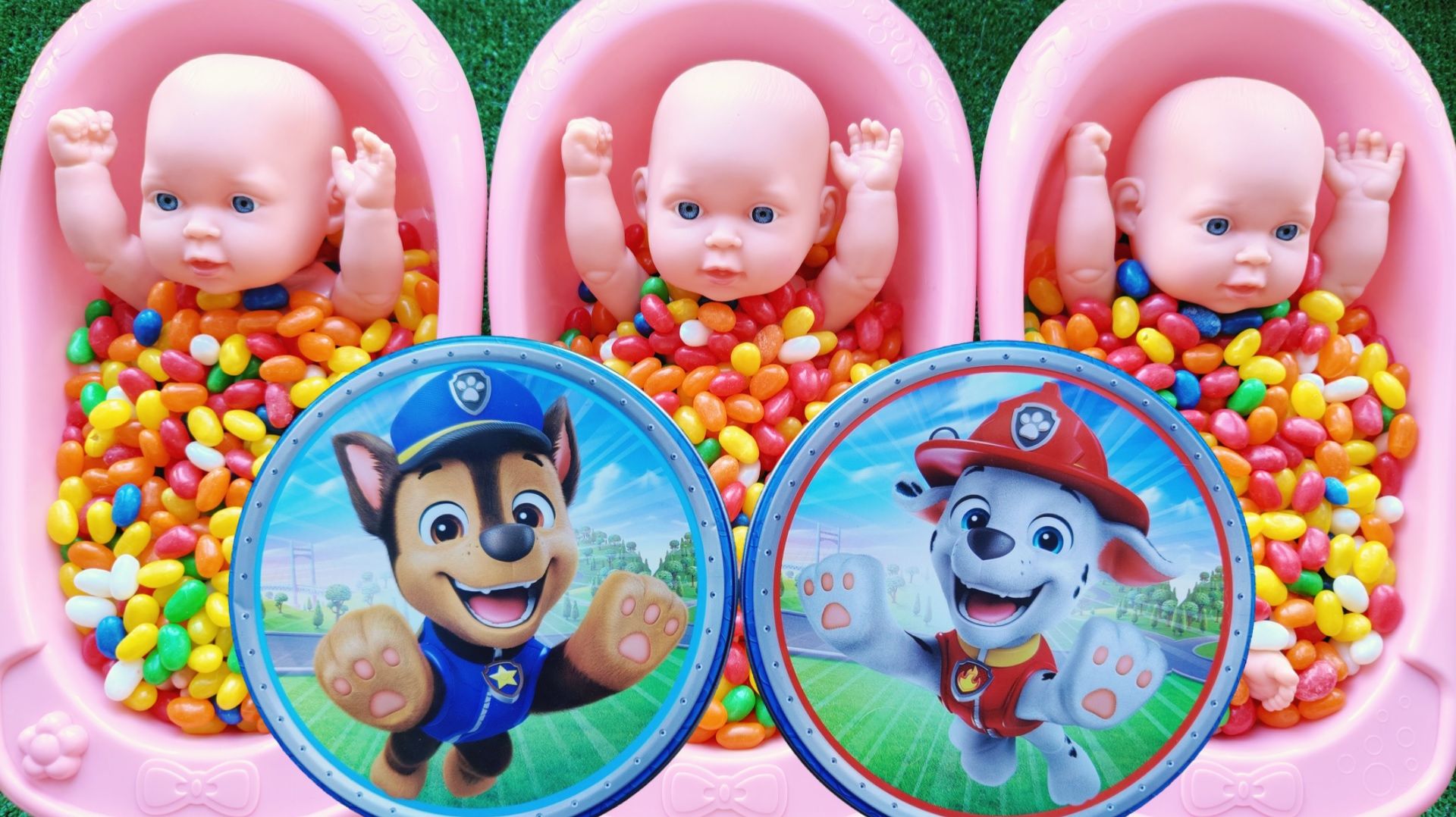 Распаковка банок Щенячий патруль / Ванночки с пупсами / АСМР звуки конфет и игрушек