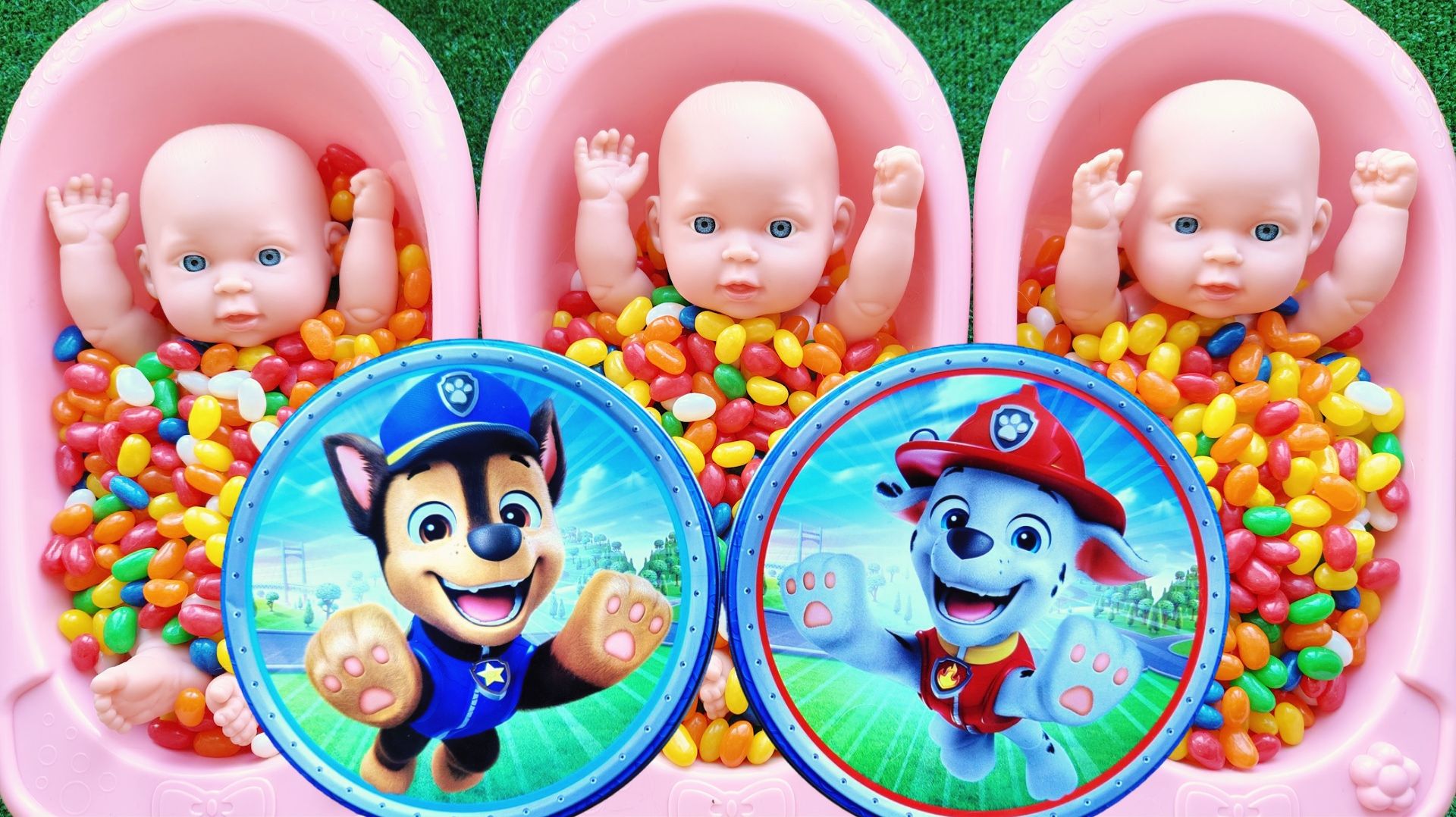 Распаковка банок Щенячий патруль / Ванночки с пупсами / АСМР звуки конфет и игрушек