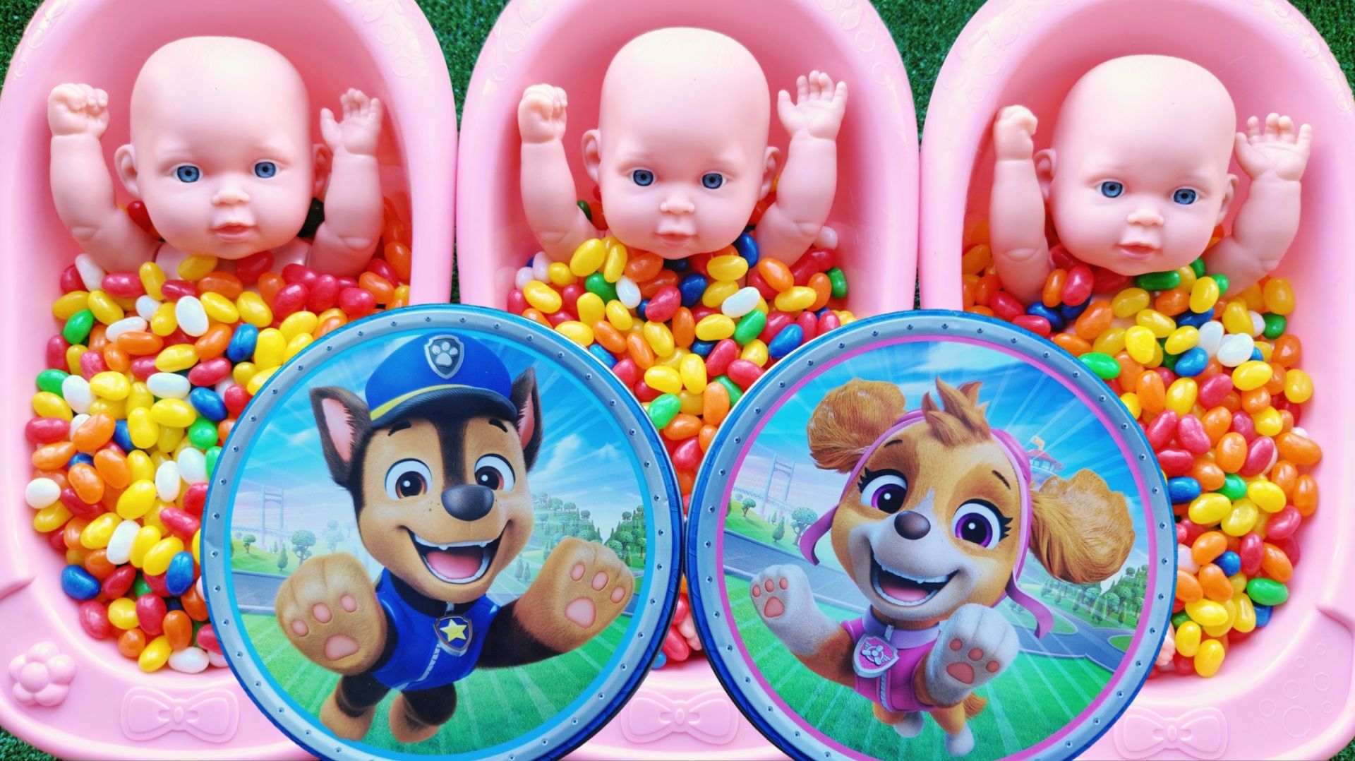 Распаковка банок Щенячий патруль / Ванночки с пупсами / АСМР звуки конфет и игрушек