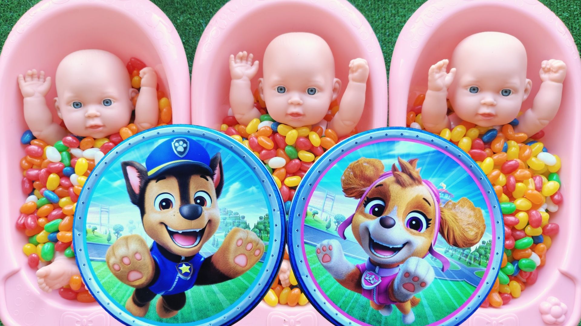 Распаковка банок Щенячий патруль / Ванночки с пупсами / АСМР звуки конфет и игрушек