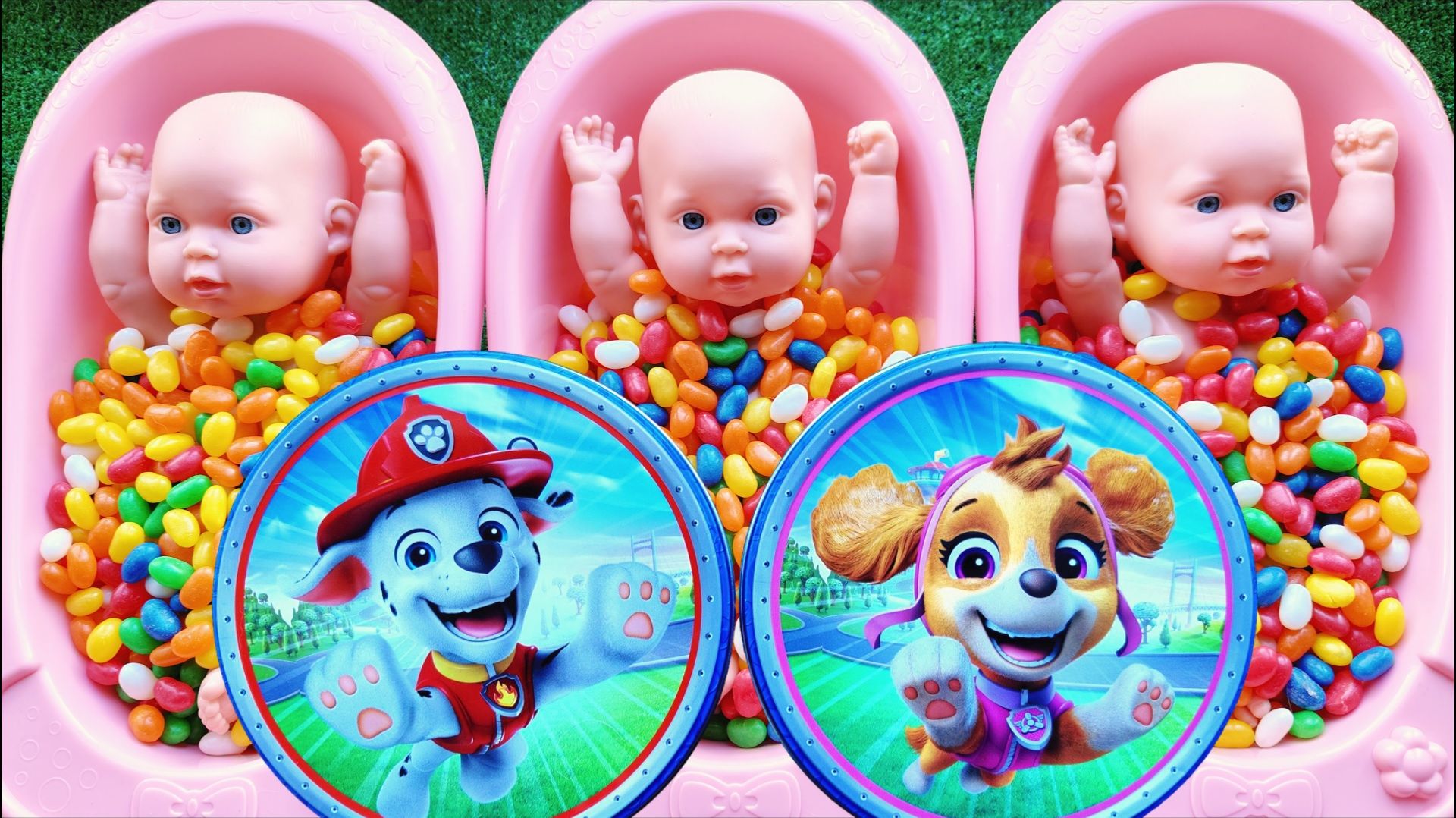 Распаковка банок Щенячий патруль / Ванночки с пупсами / АСМР звуки конфет и игрушек
