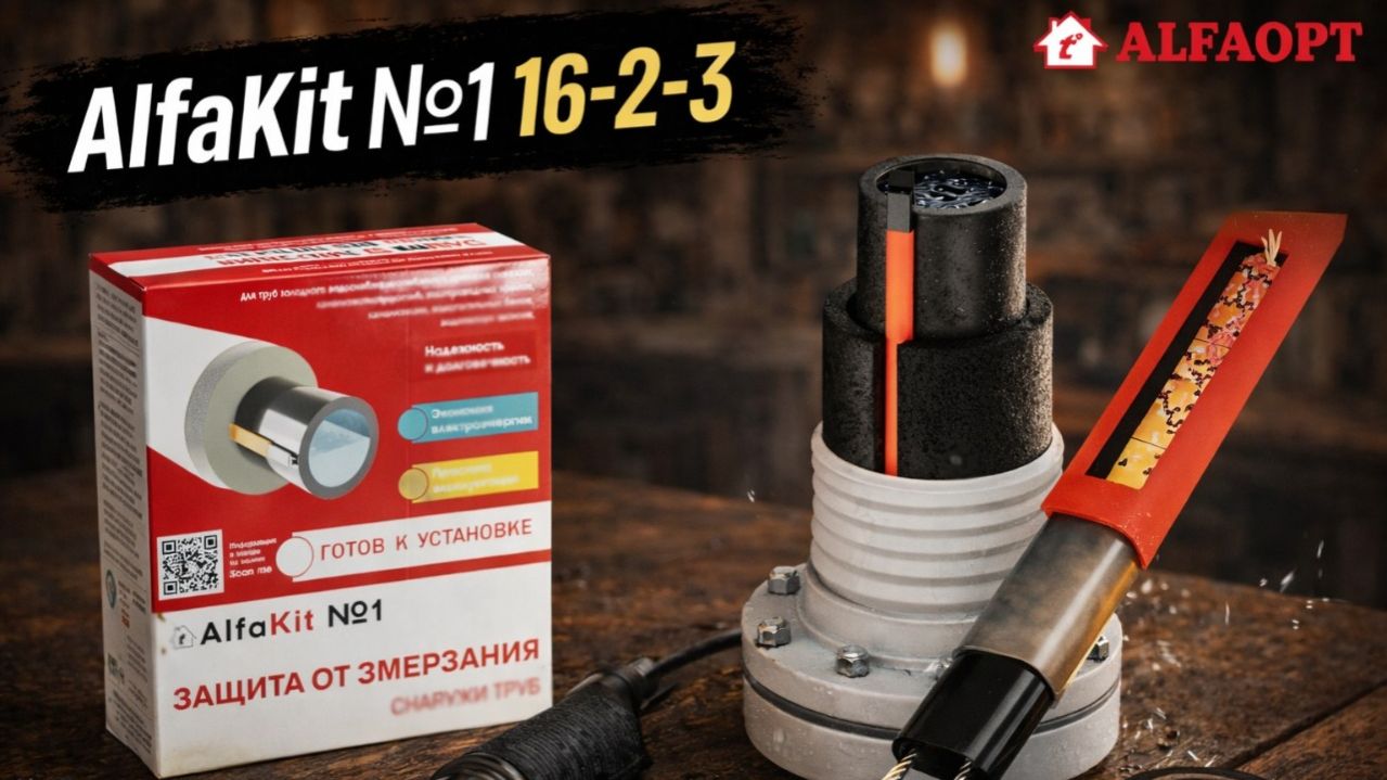 Греющий кабель на трубу AlfaKit1 комплект