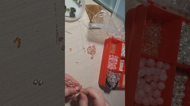 Серьги фриволите расшиваю розовым кварцем 1ч.
