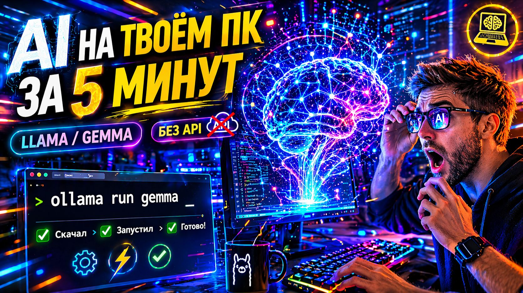 Как запустить AI локально (Ollama) — быстро и без API
