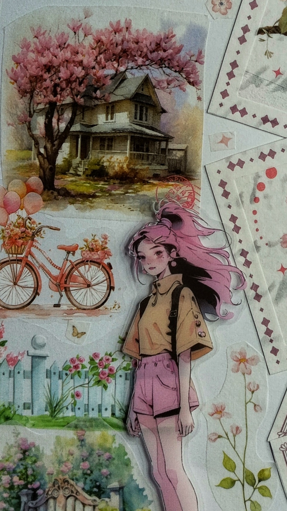 «Весеняя прогулка» 🌸🏡🚲 #скрапбукинг #асмр #природа #весна #цветы #растения #прогулка #творчество