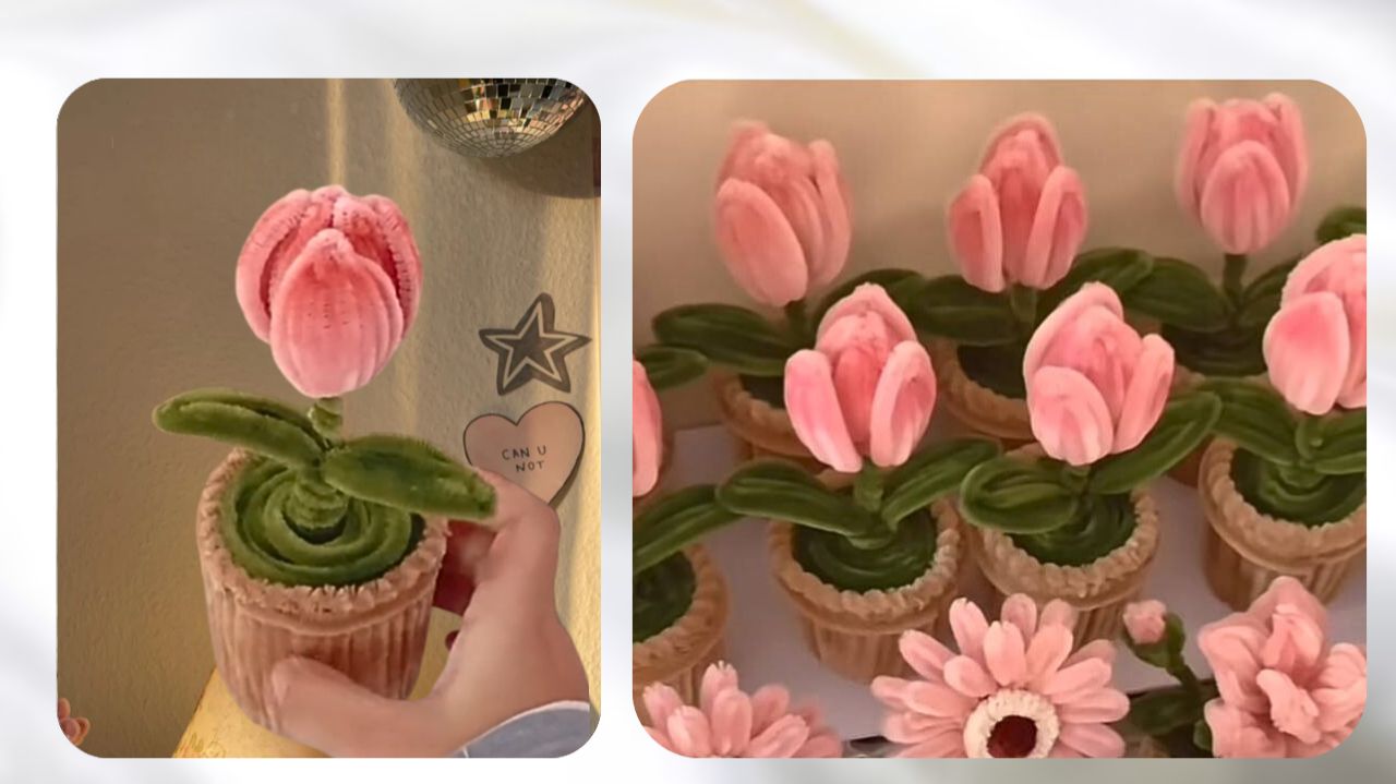 ТЮЛЬПАН В КОРЗИНКЕ ИЗ СИНЕЛЬНОЙ ПРОВОЛОКИ