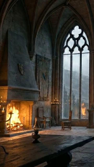 Темная эстетика: Дождь за окном старого замка и уютный огонь [Calmora Lofi]