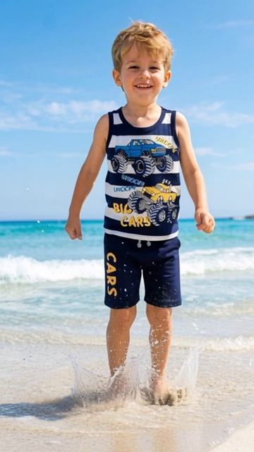 арт. WB:  915752252 - Детский костюм (майка с шортами) с принтом монстер-траков от "Бонито Кидс"