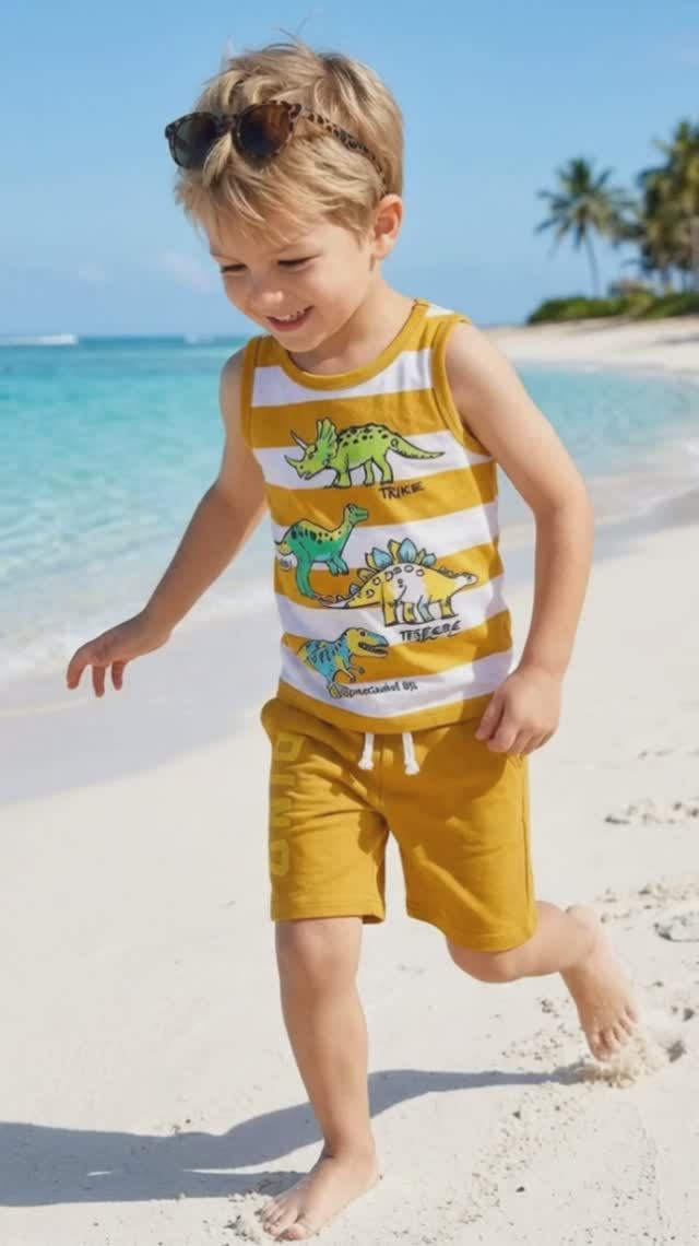 арт. WB: 915752255 - Детский костюм (майка с шортами) с принтом динозавриков от "Бонито Кидс"