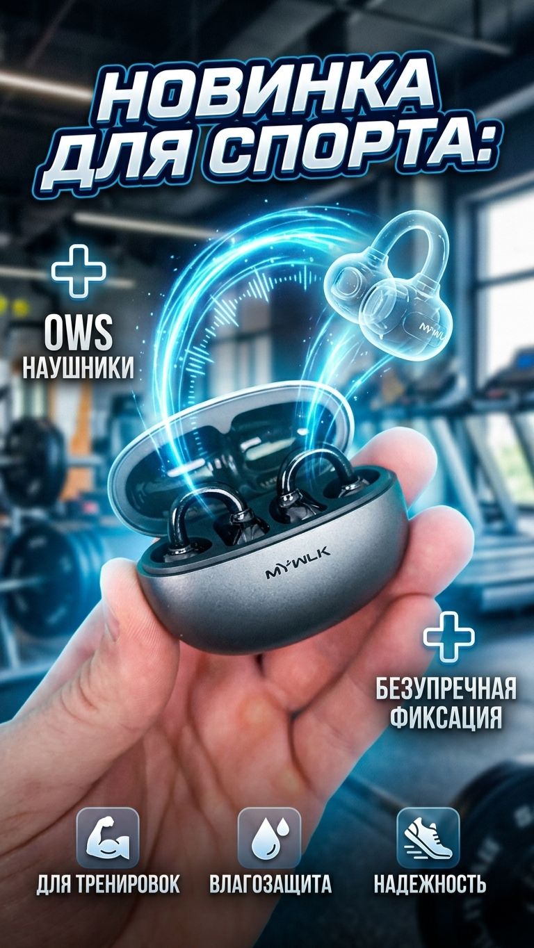 БЮДЖЕТНЫЕ Наушники - MYWLK Y1 для занятий СПОРТОМ в форм-факторе КЛИПС с защитой по стандарту IP68 !