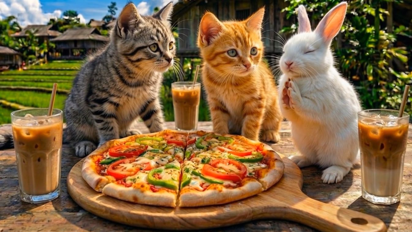 Мои Котята приготовили Пиццу и кое кого угостили...🐰