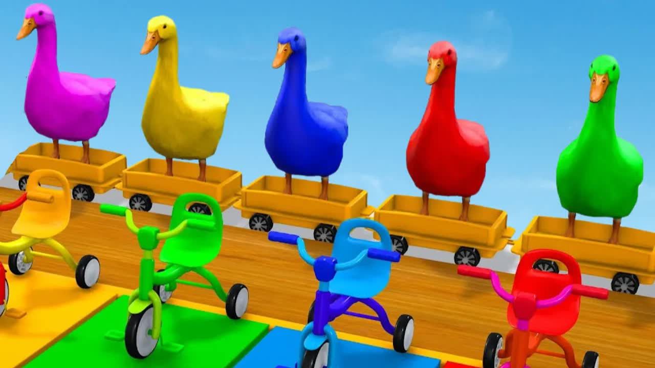 «КТО ПРОЙДЕТ ФОНТАНЫ?! Цветные Корова, Слон, Лев, Горилла, Т-РЕКС против 5 ГИГАНТСКИХ УТОК!»