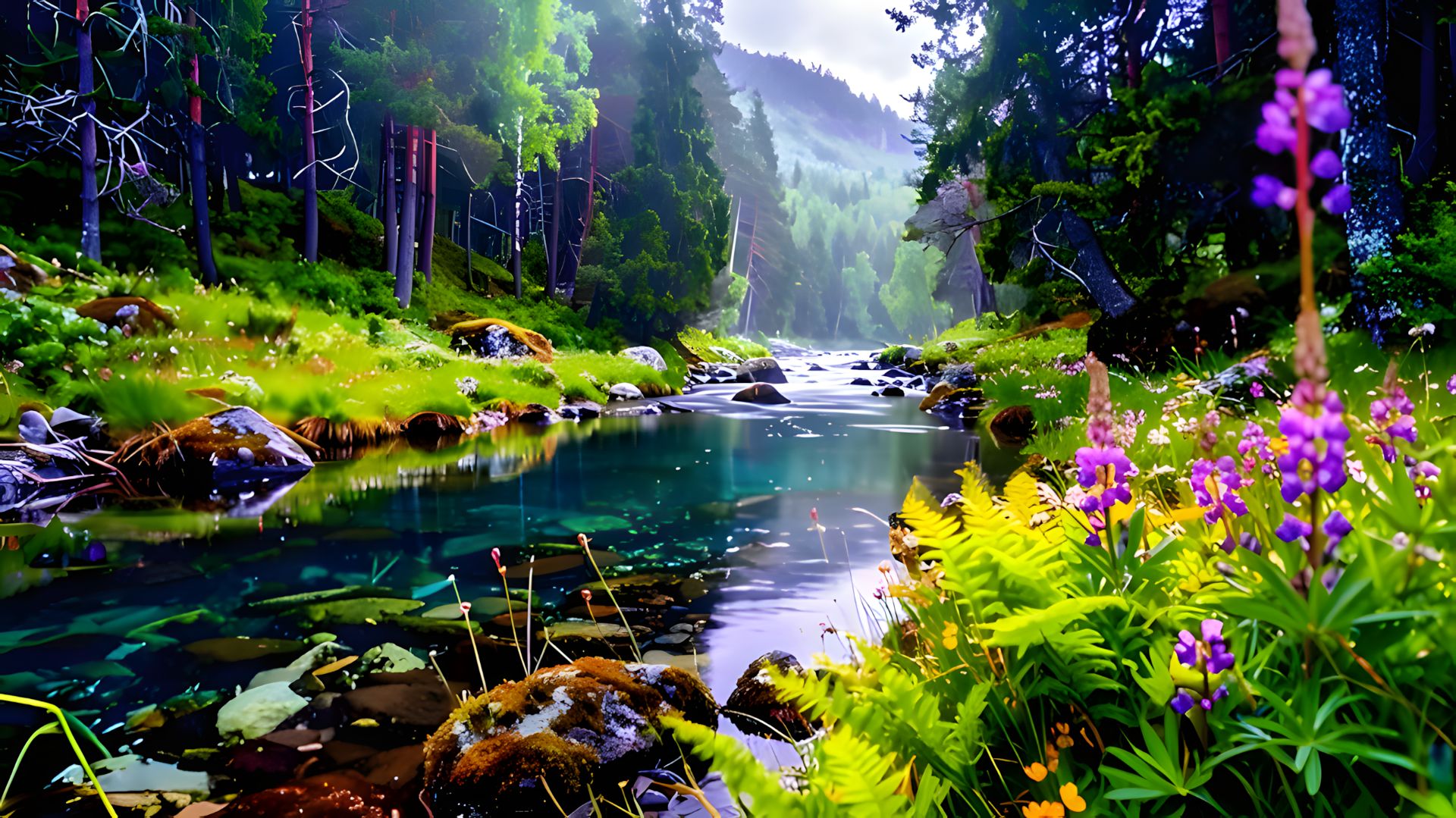 Спокойная атмосфера лесного луга 🌿 Речной поток и утреннее пение птиц | Звуки природы.